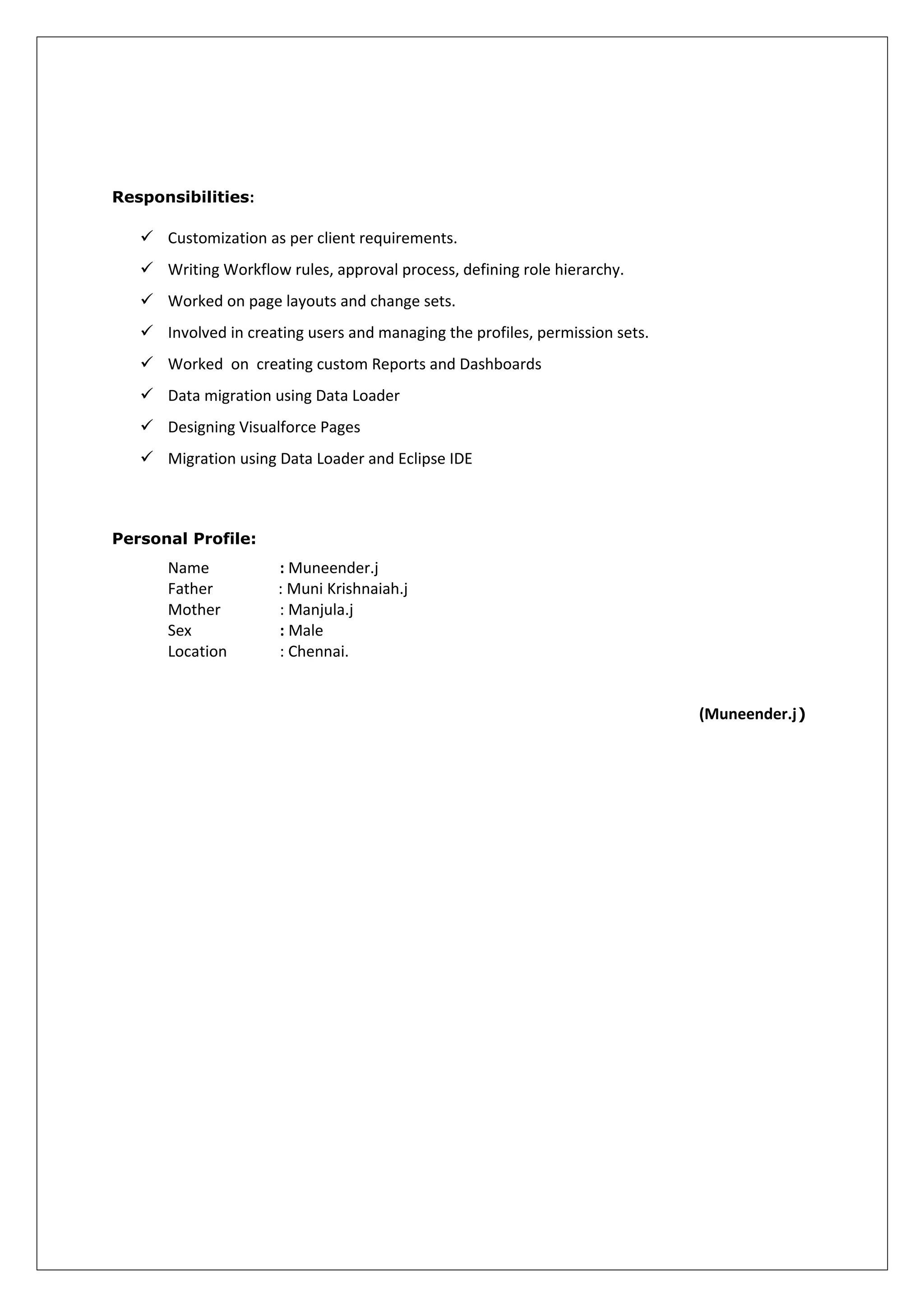muneender sfdc resume | DOC | Computer Software and Applications | Computing