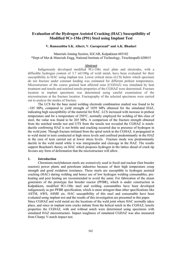 Evaluation of the hydrogen assisted cracking (HAC) susceptibility of ...