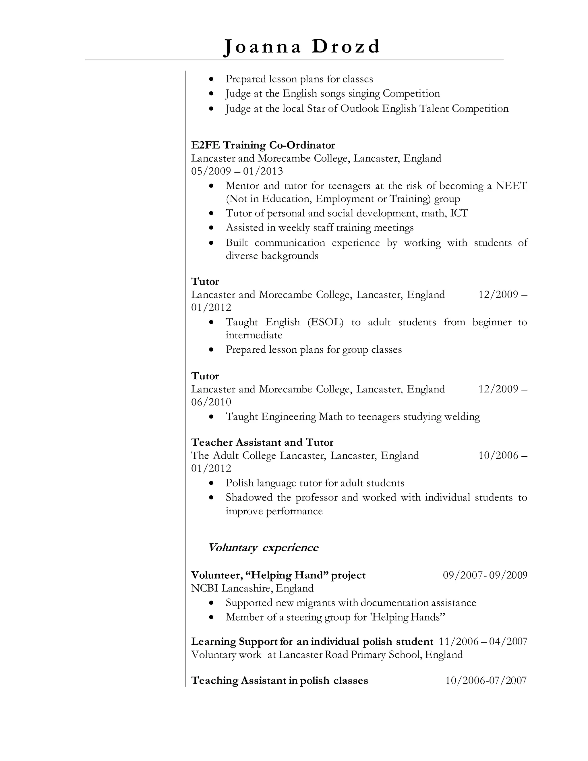 Joanna Drozd CV | DOCX