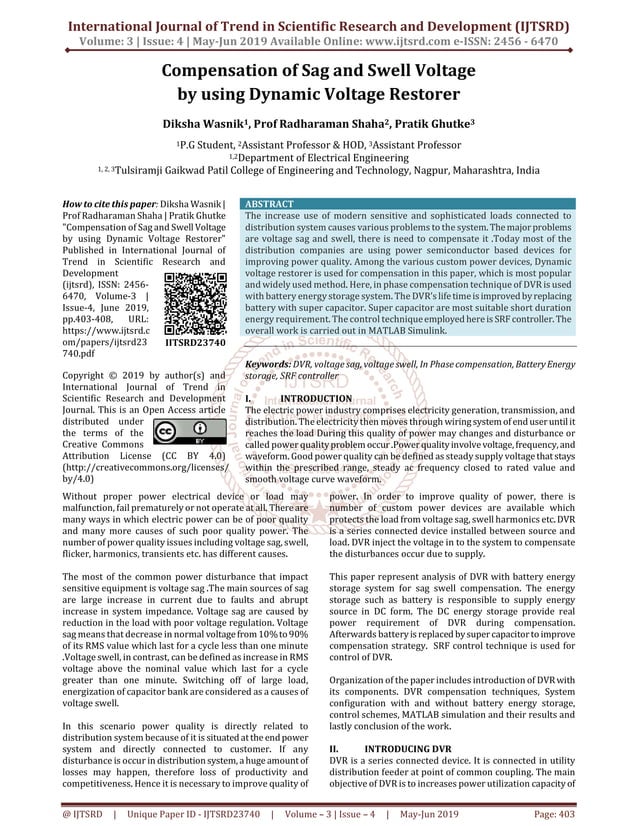Compensation of Sag and Swell Voltage by using Dynamic Voltage Restorer | PDF