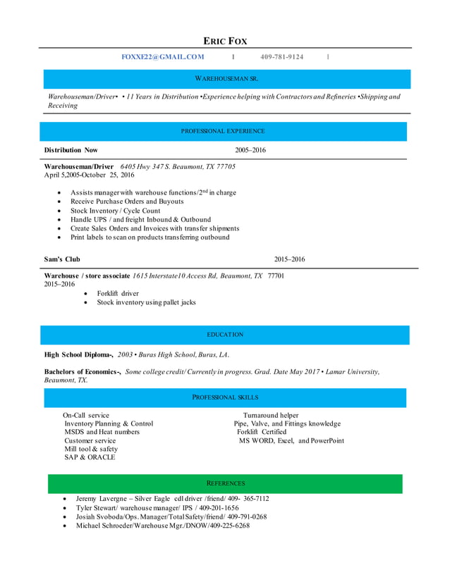 ERIC FOX Resume 2017 | DOCX
