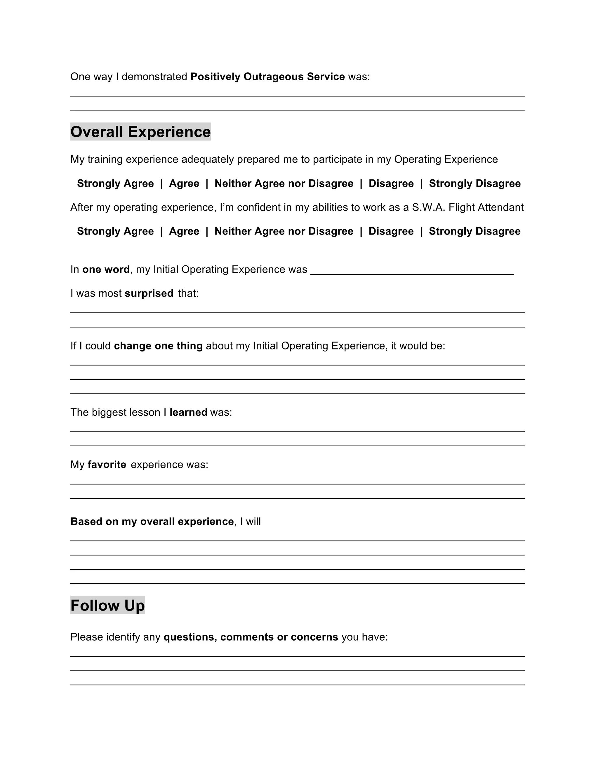 Initial Operating Experience Feedback Form | PDF