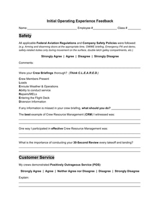 Initial Operating Experience Feedback Form | PDF