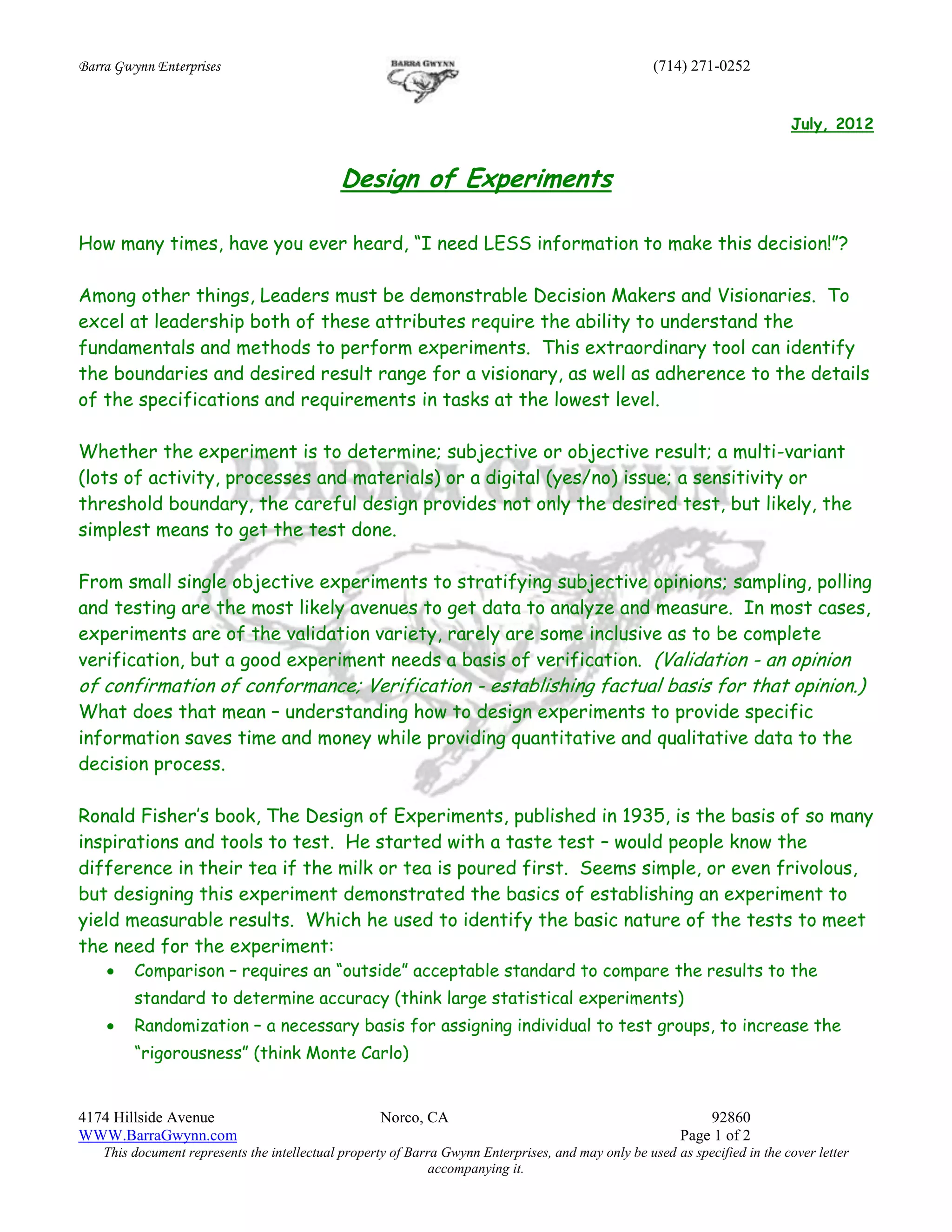 Design of Experiments | PDF | Physics | Science