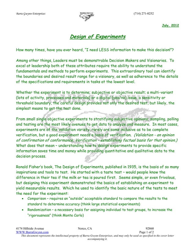 Design of Experiments | PDF | Physics | Science
