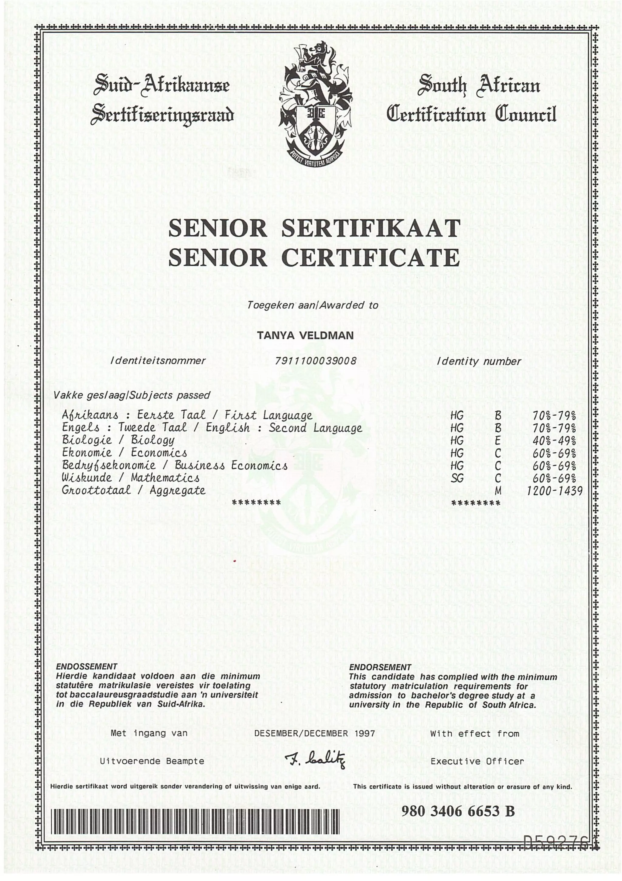 Senior Certificate | PDF