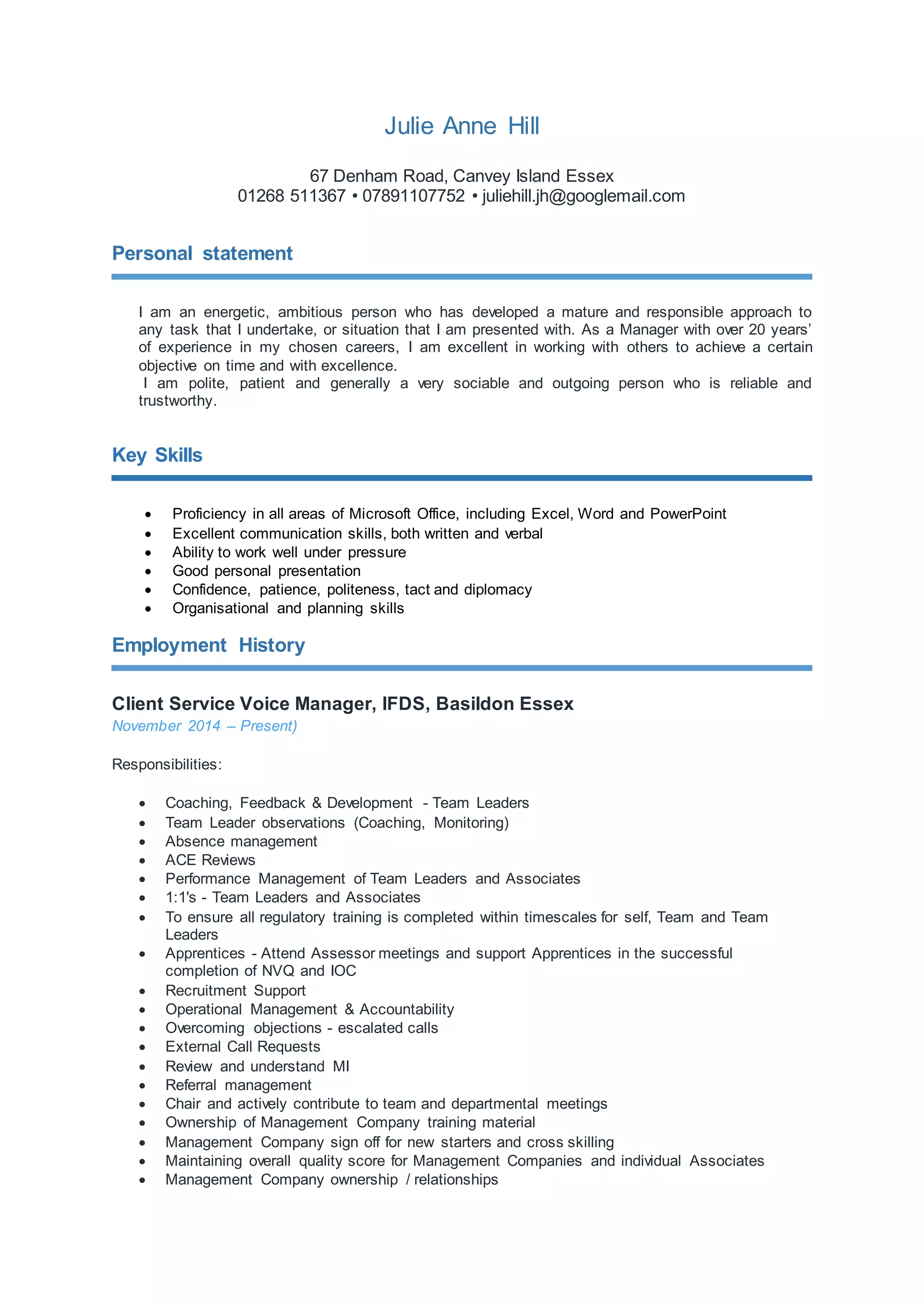 Julie Hill CV 2017 | DOCX | Human Resources | Business