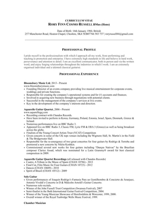 CV - Rory Russell - 2015 | PDF | World/International Music | Music