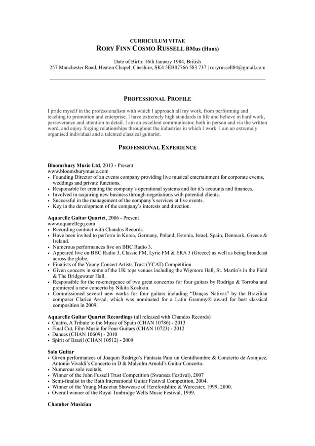 CV - Rory Russell - 2015 | PDF | World/International Music | Music