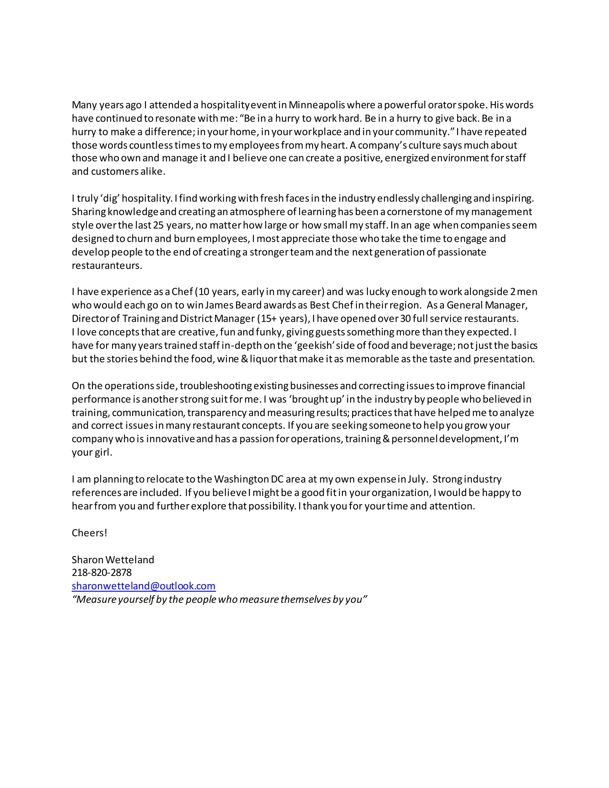 Sharon Wetteland Cover Letter & Resume 2015 | DOCX