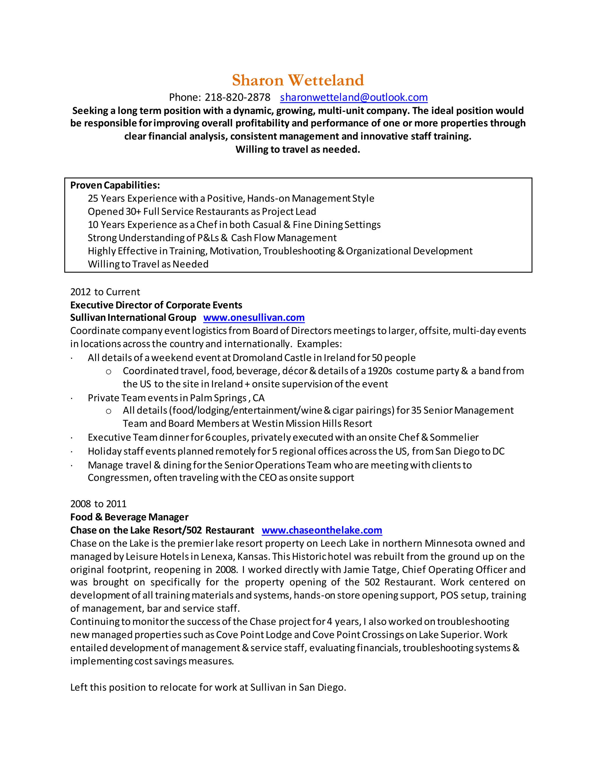 Sharon Wetteland Cover Letter & Resume 2015 | DOCX