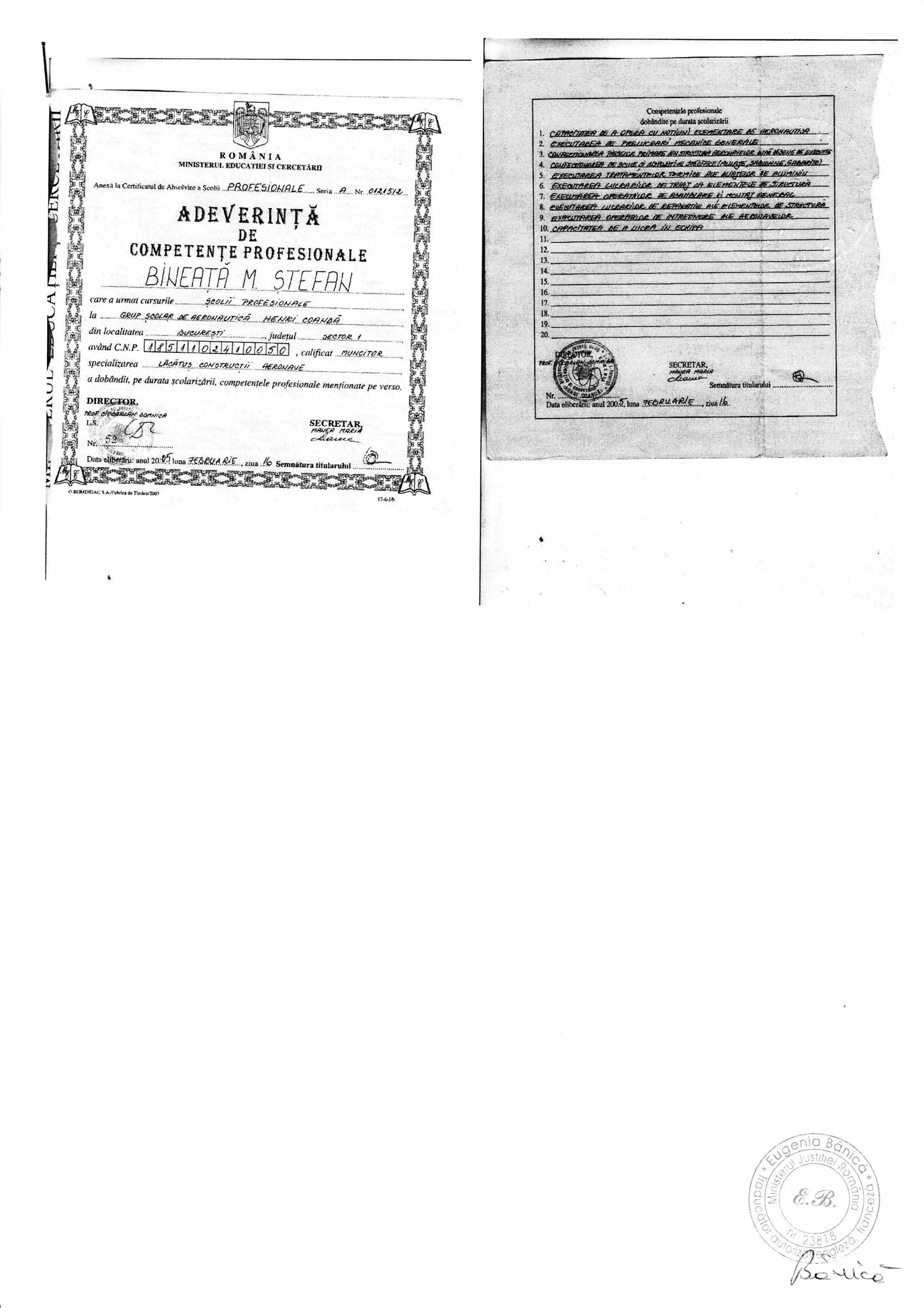 Certificate of Profesional Competences | PDF