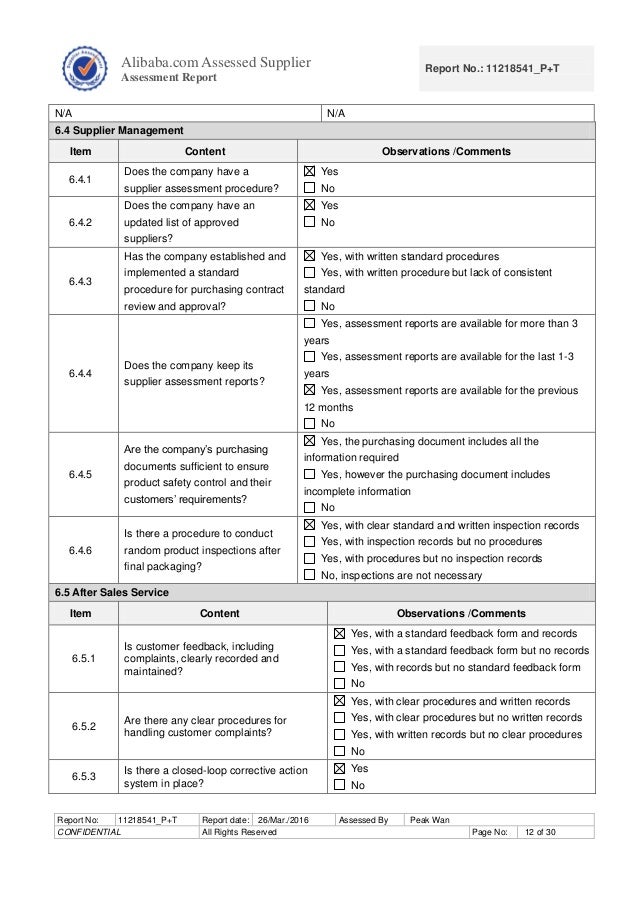 Supplier Assessment Report-