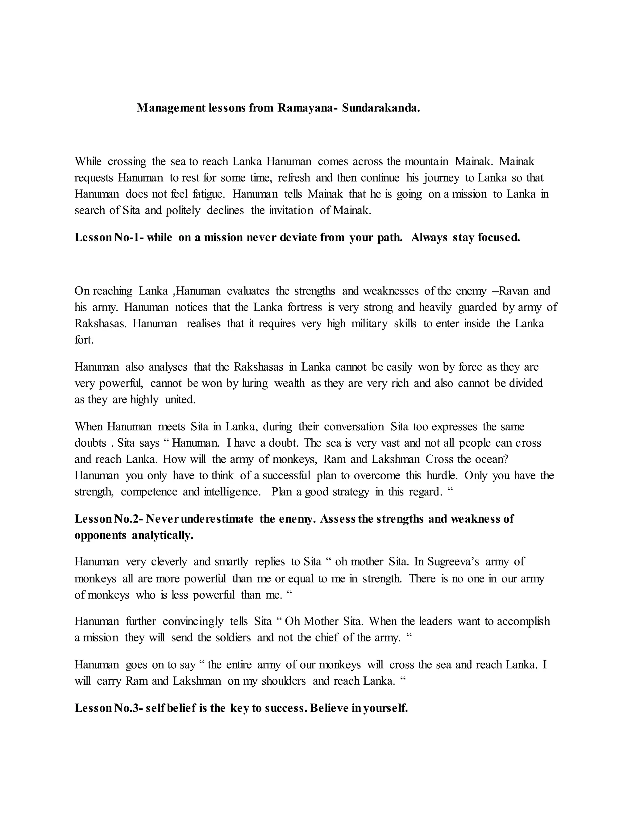 Management lessons from Sundarakanda | DOCX