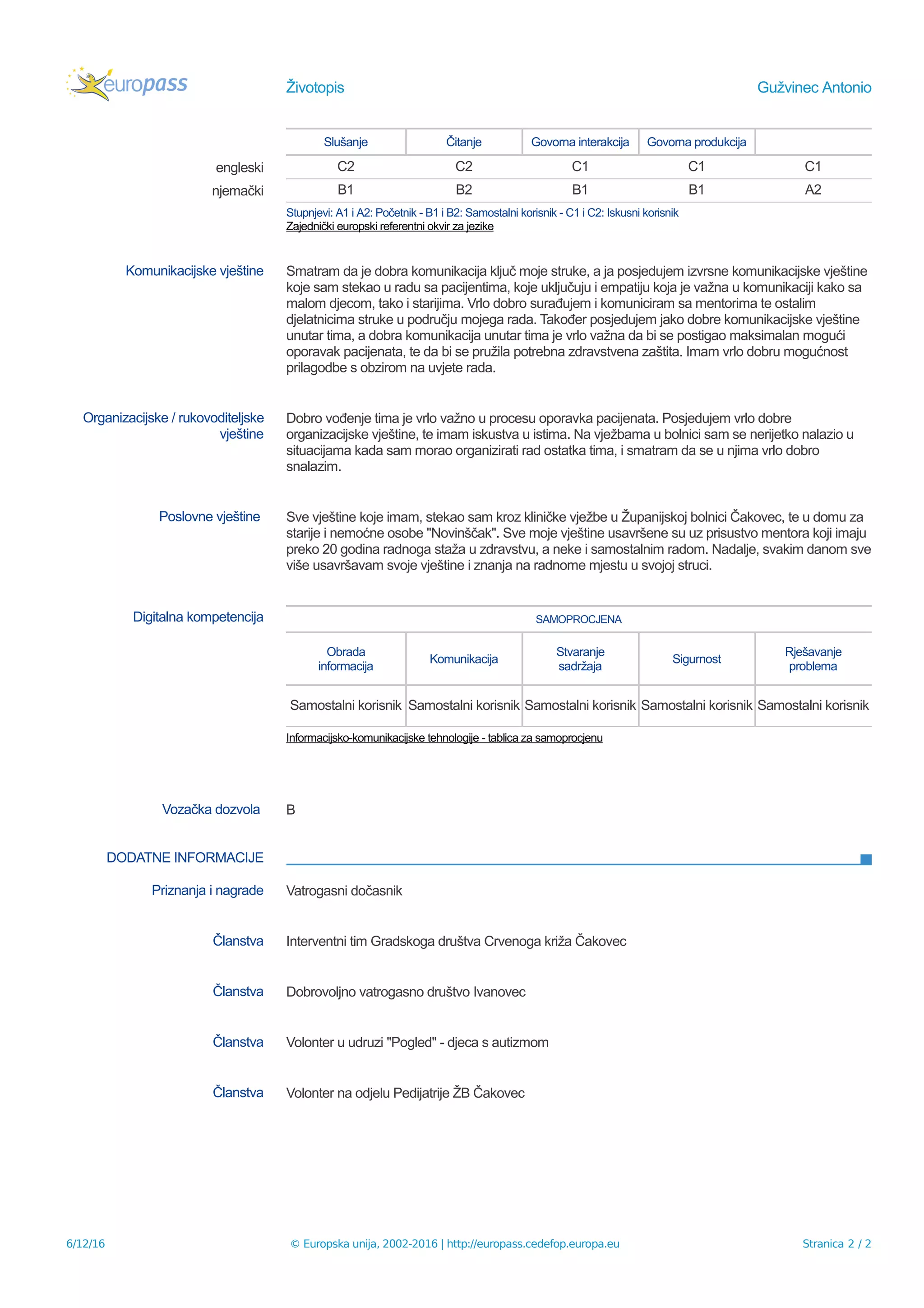 životopis - Antonio Gužvinec | PDF