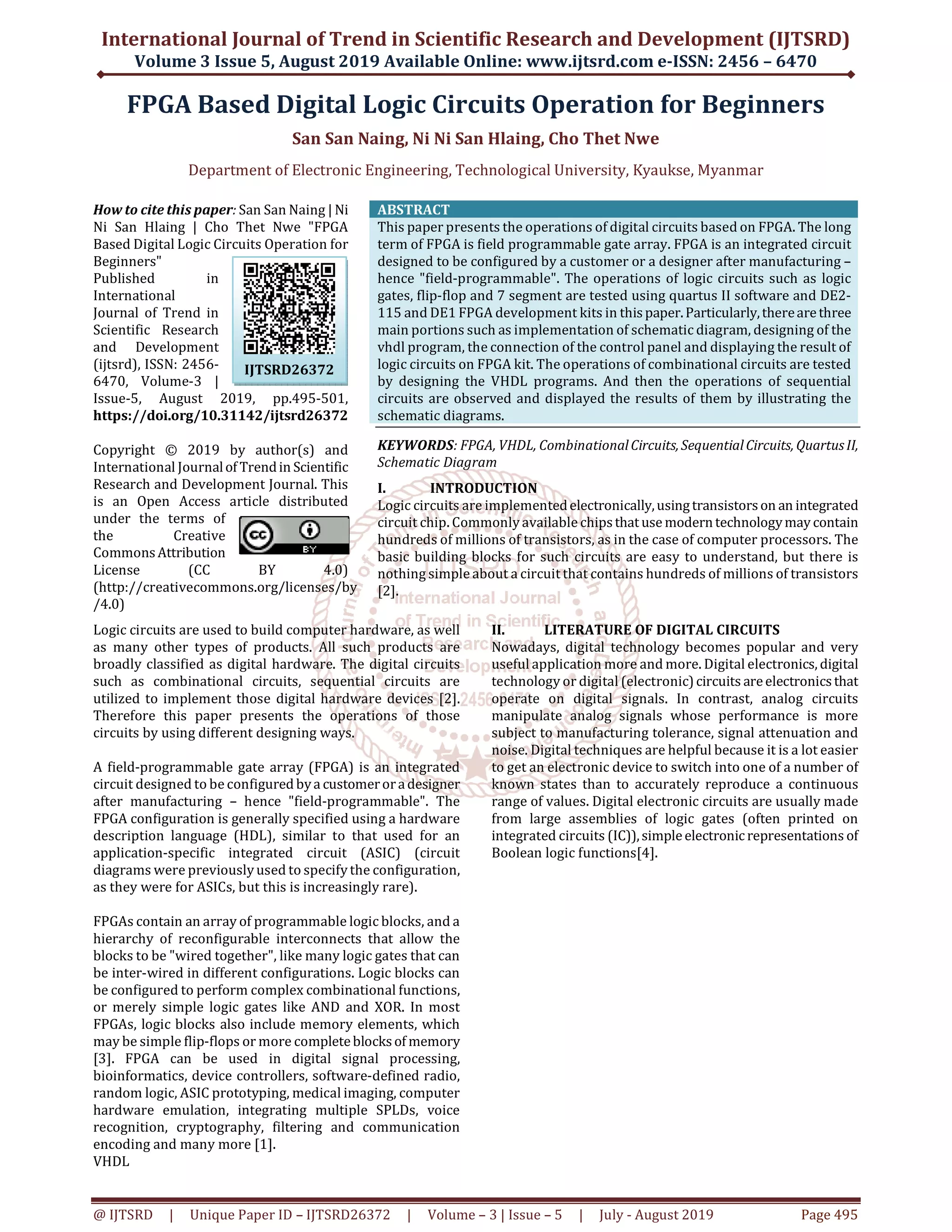 FPGA Based Digital Logic Circuits Operation for Beginners | PDF