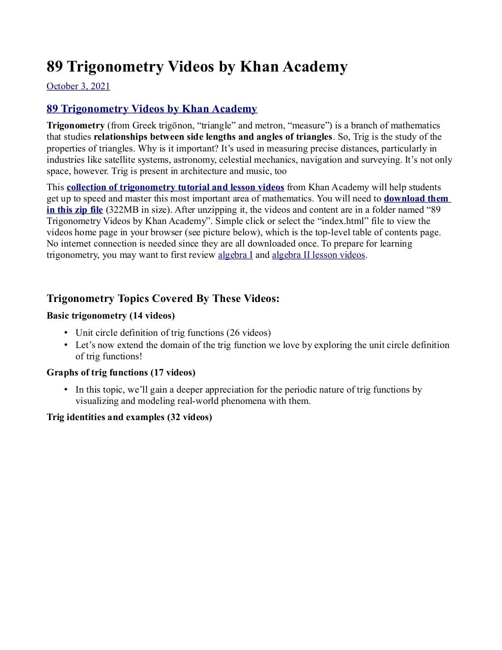 89 Trigonometry Videos by Khan Academy