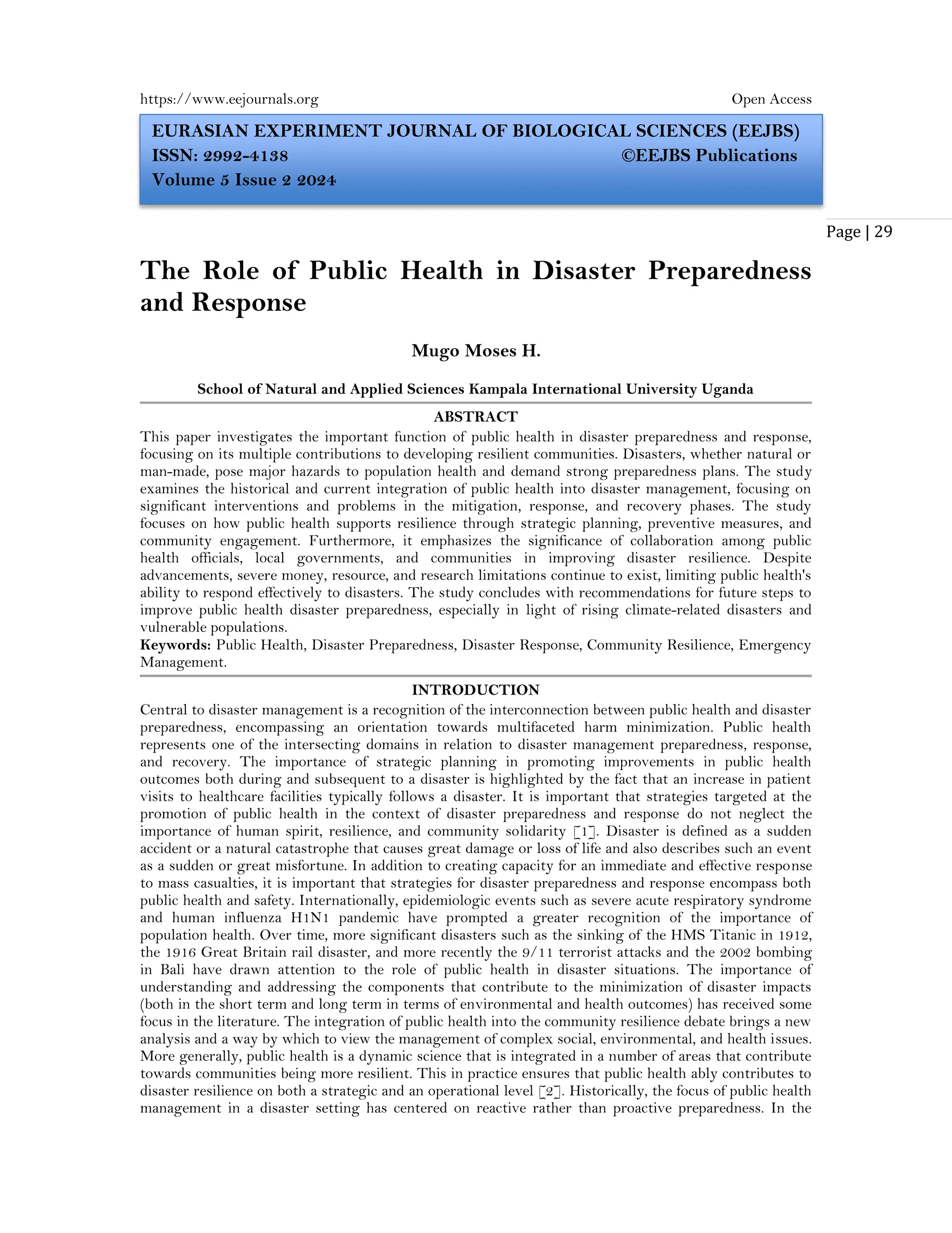 The Role of Public Health in Disaster Preparedness and Response (www ...