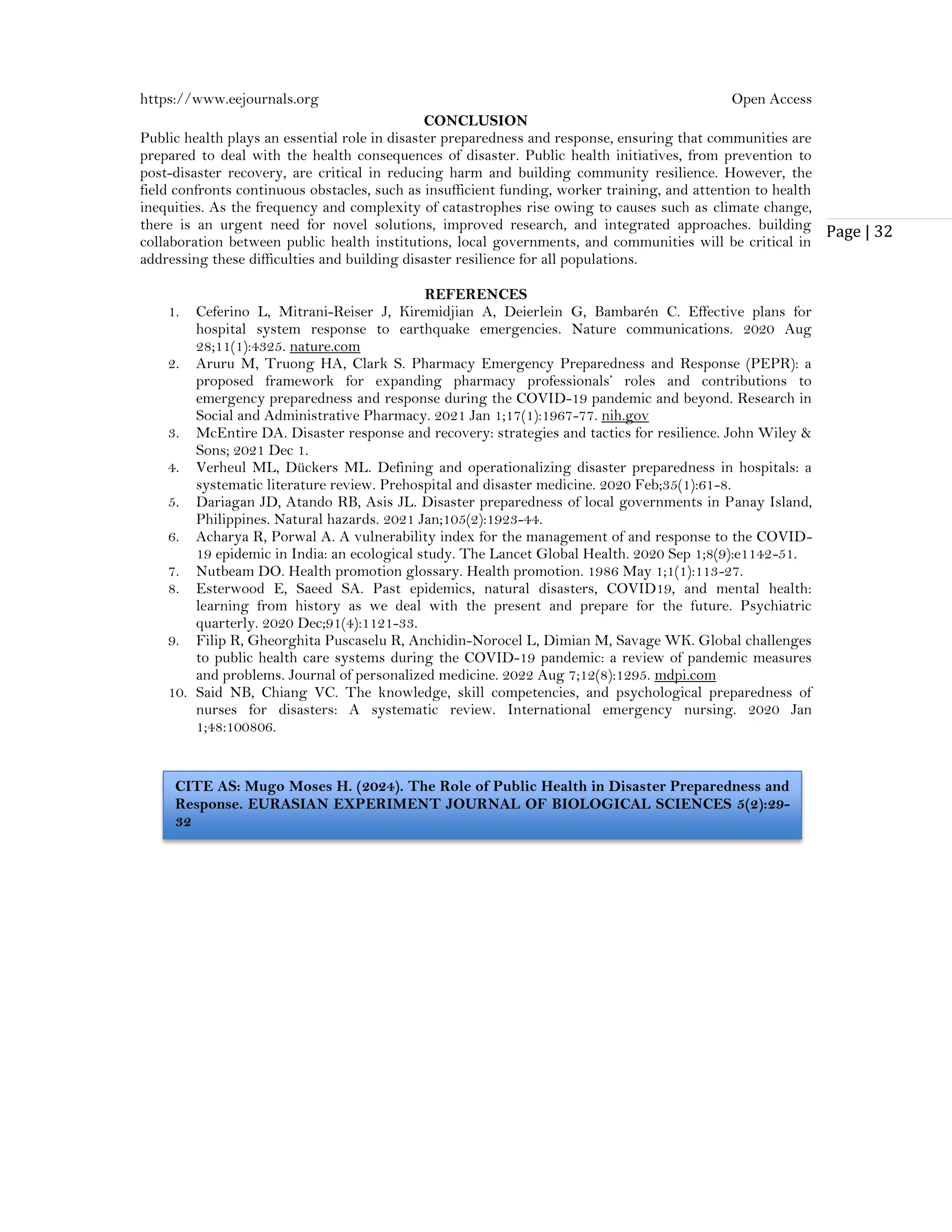 The Role of Public Health in Disaster Preparedness and Response (www.kiu.ac.ug) | PDF
