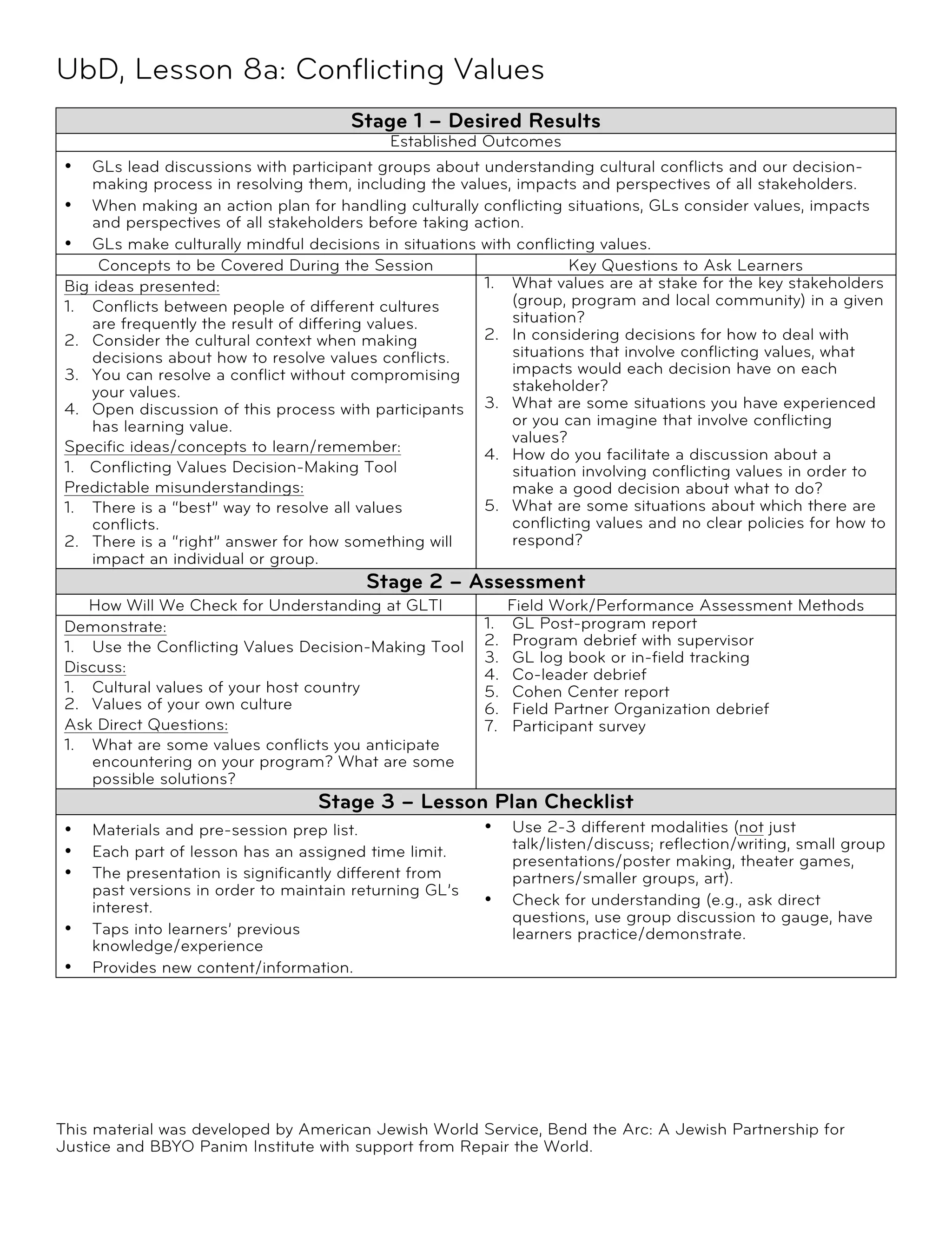 8a conflicting values lesson plan and ub d | PPT