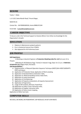 TUSHAR MATE RESUME | PDF