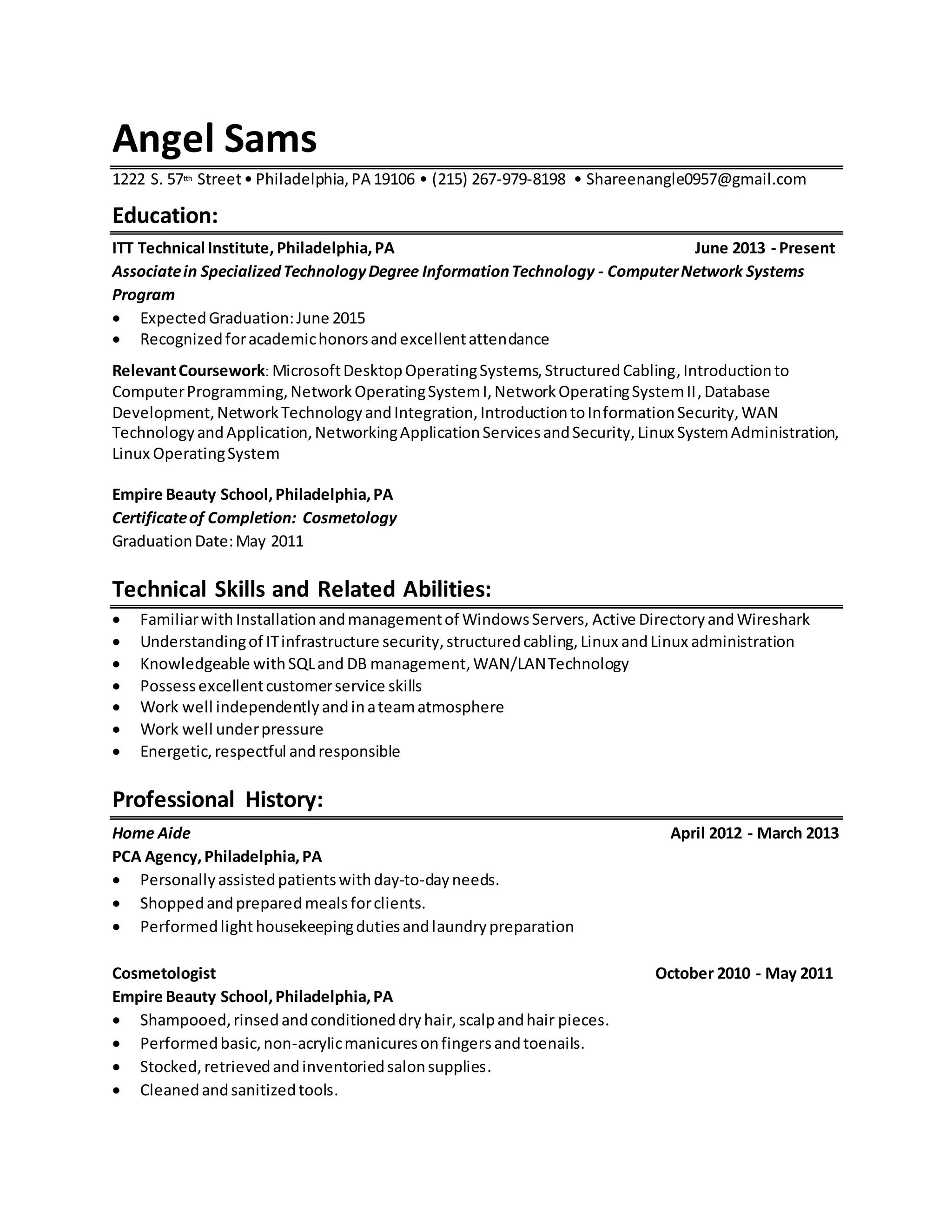 Angel S. Sams - Resume | DOCX