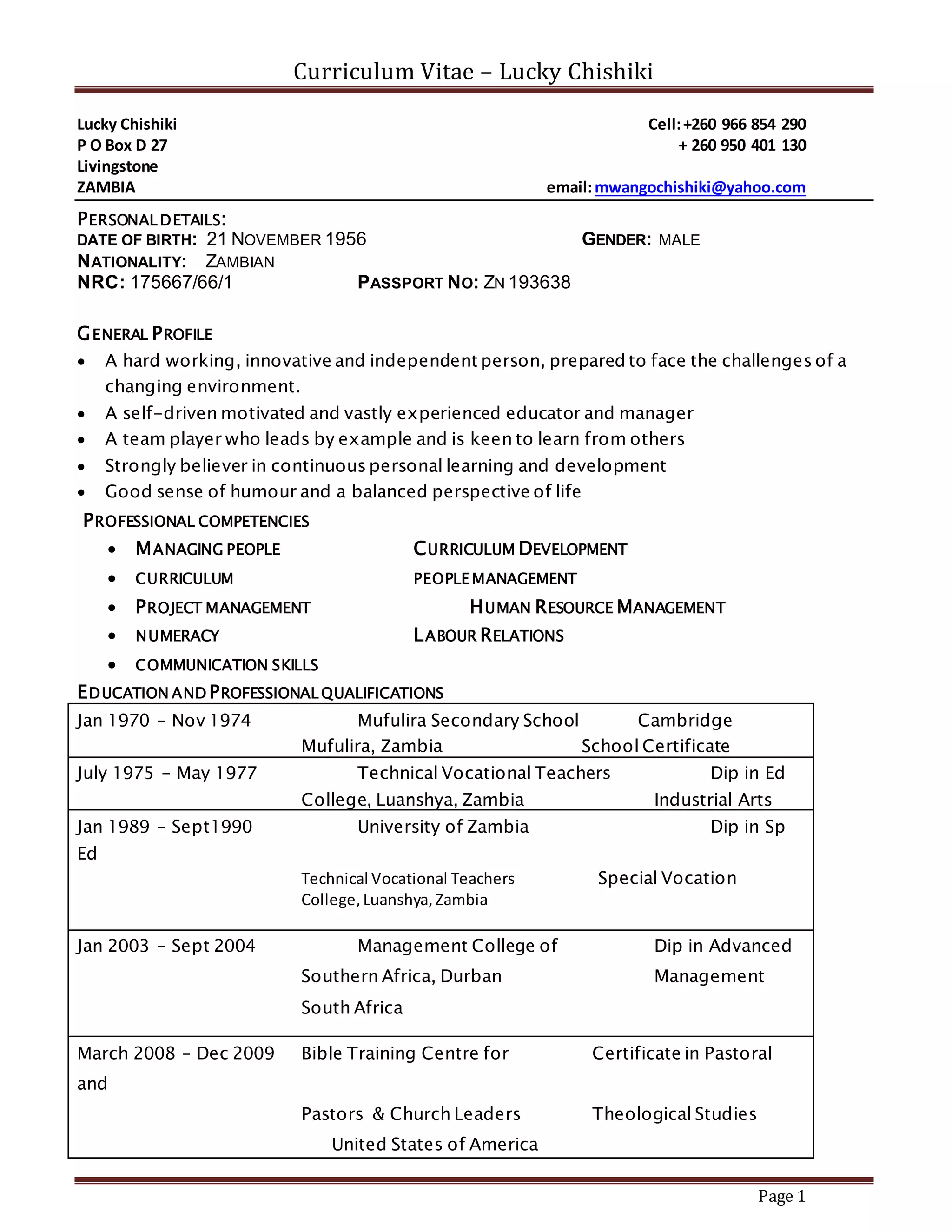 Curriculum Vitae Short version | DOCX