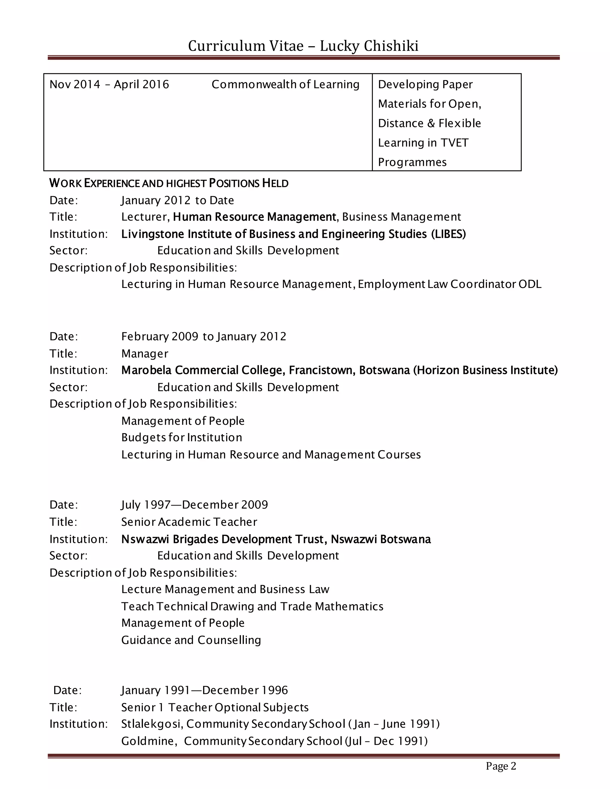 Curriculum Vitae Short version | DOCX
