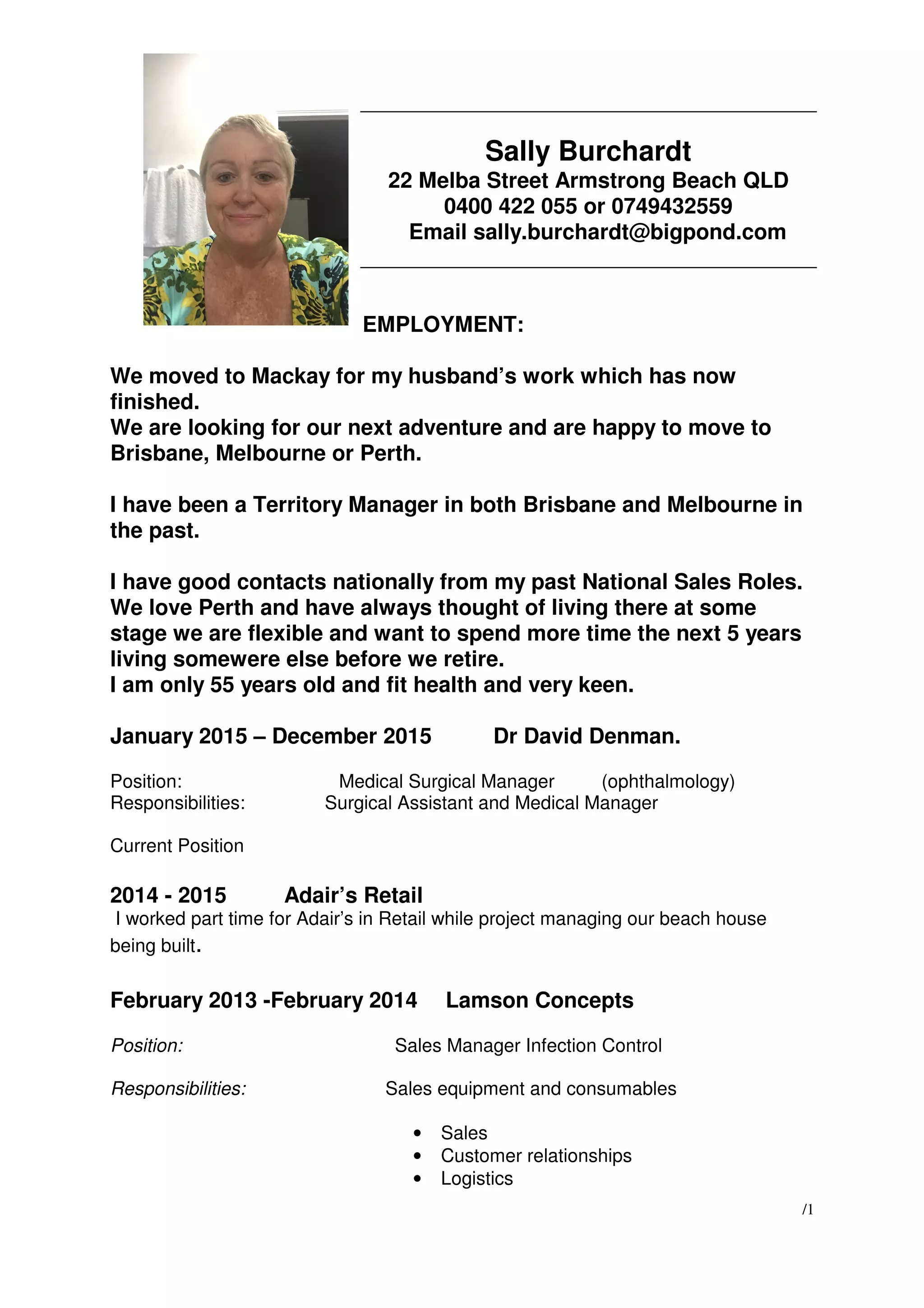 Resume Sally Burchardt 2015 Dec2015 | PDF | Free Download