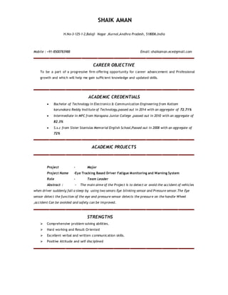 Resume 2 (shaik Aman) (1) | DOCX | Eye and Vision Conditions | Diseases and Conditions