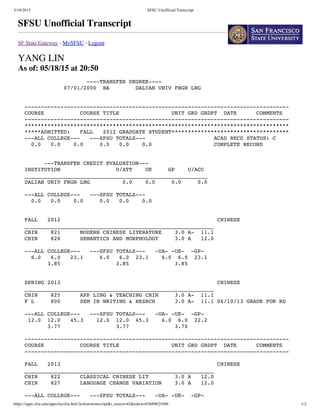 SFSU Unofficial Transcript | PDF
