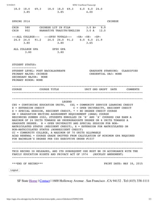 SFSU Unofficial Transcript | PDF