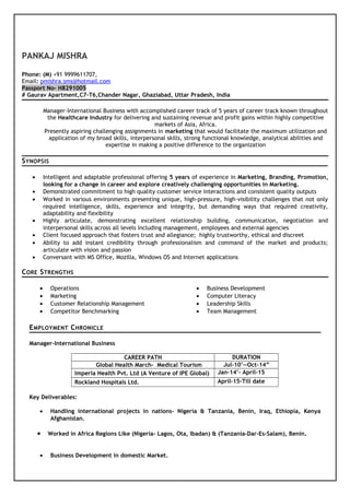 Resume-Pankaj Mishra-International Marketing | DOC | Business Administration | Business