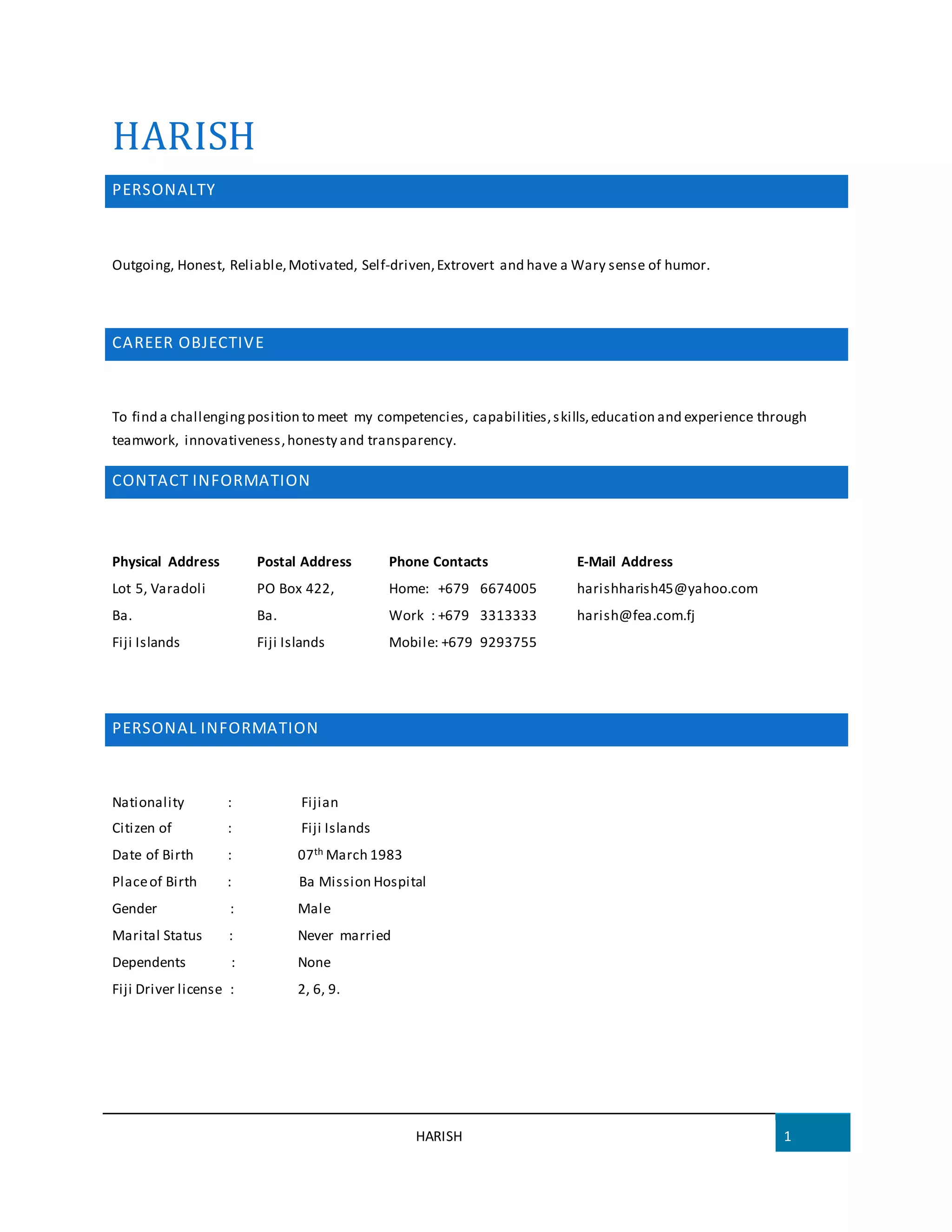 CV harish | DOCX