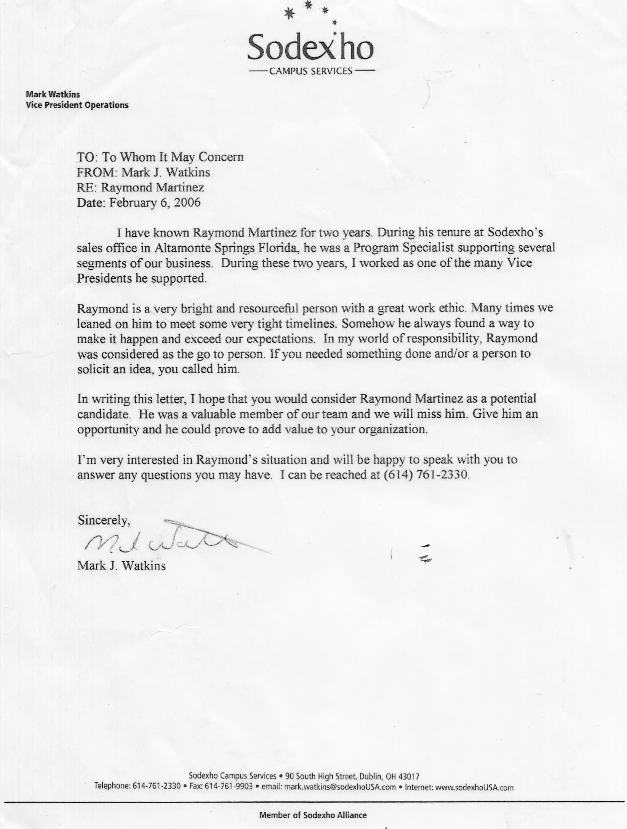 Sodexho Reference Letters | PDF