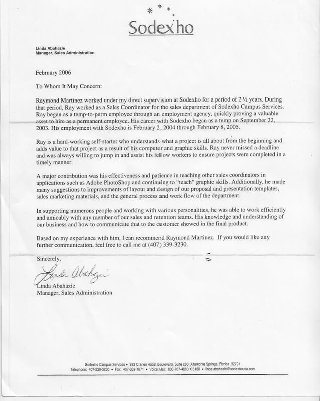 Sodexho Reference Letters | PDF