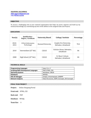 Akansha_Aggarwal_Resume | PDF | Computing | Technology & Computing