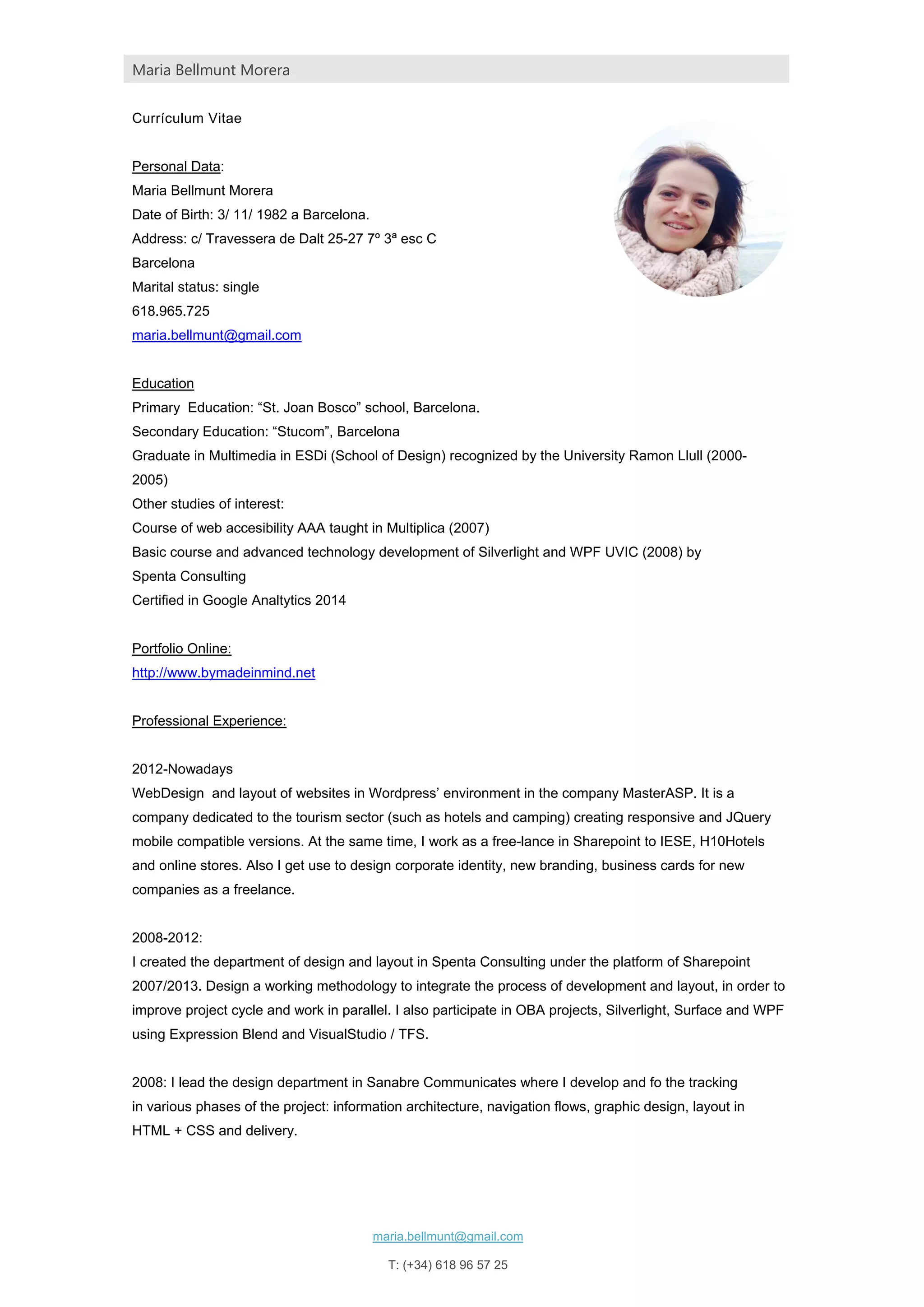 MariaBellmunt-Resume | PDF | Web Design and HTML | Internet
