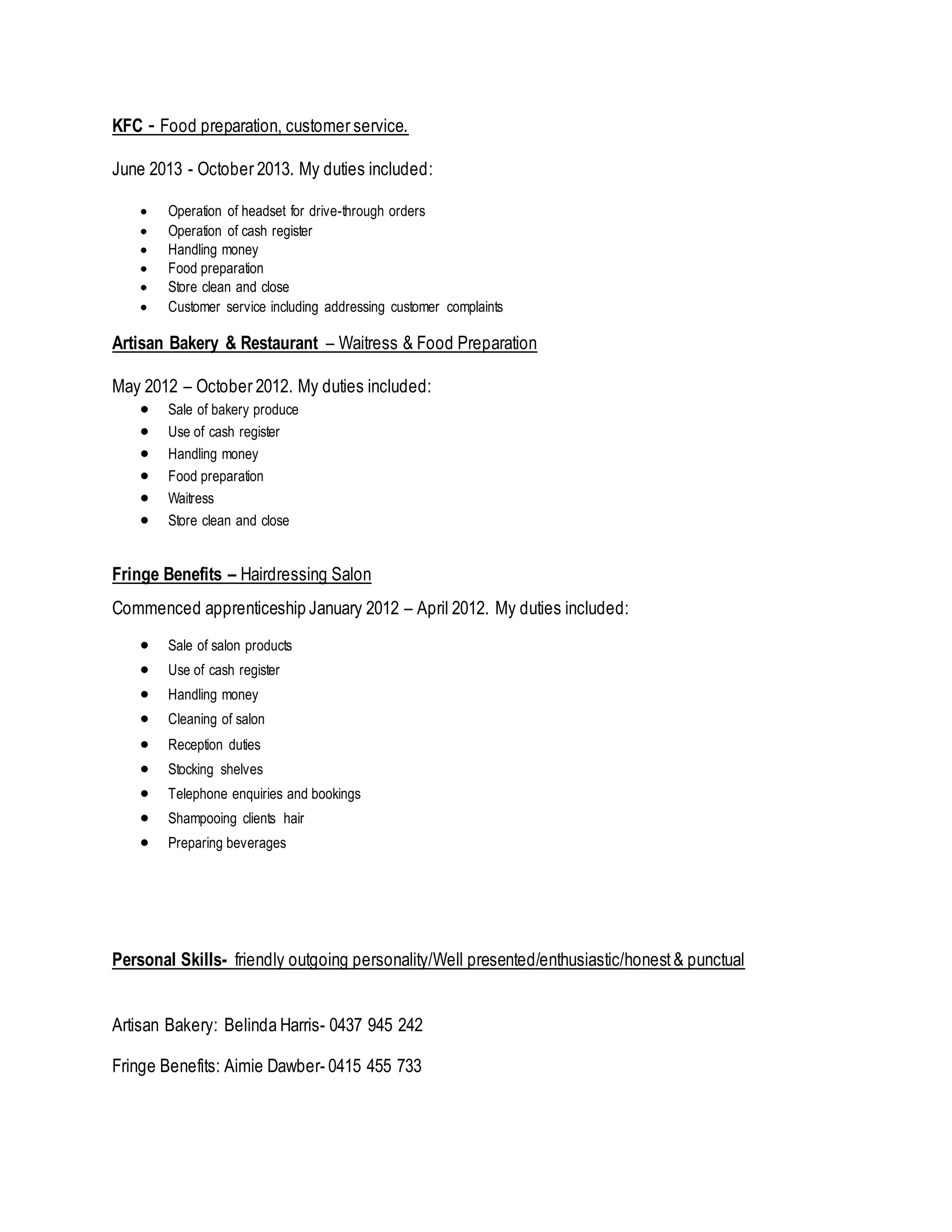 Millys resume | DOCX