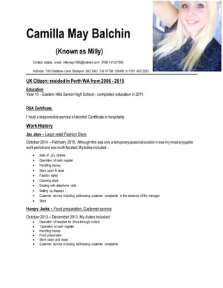 Millys resume | DOCX