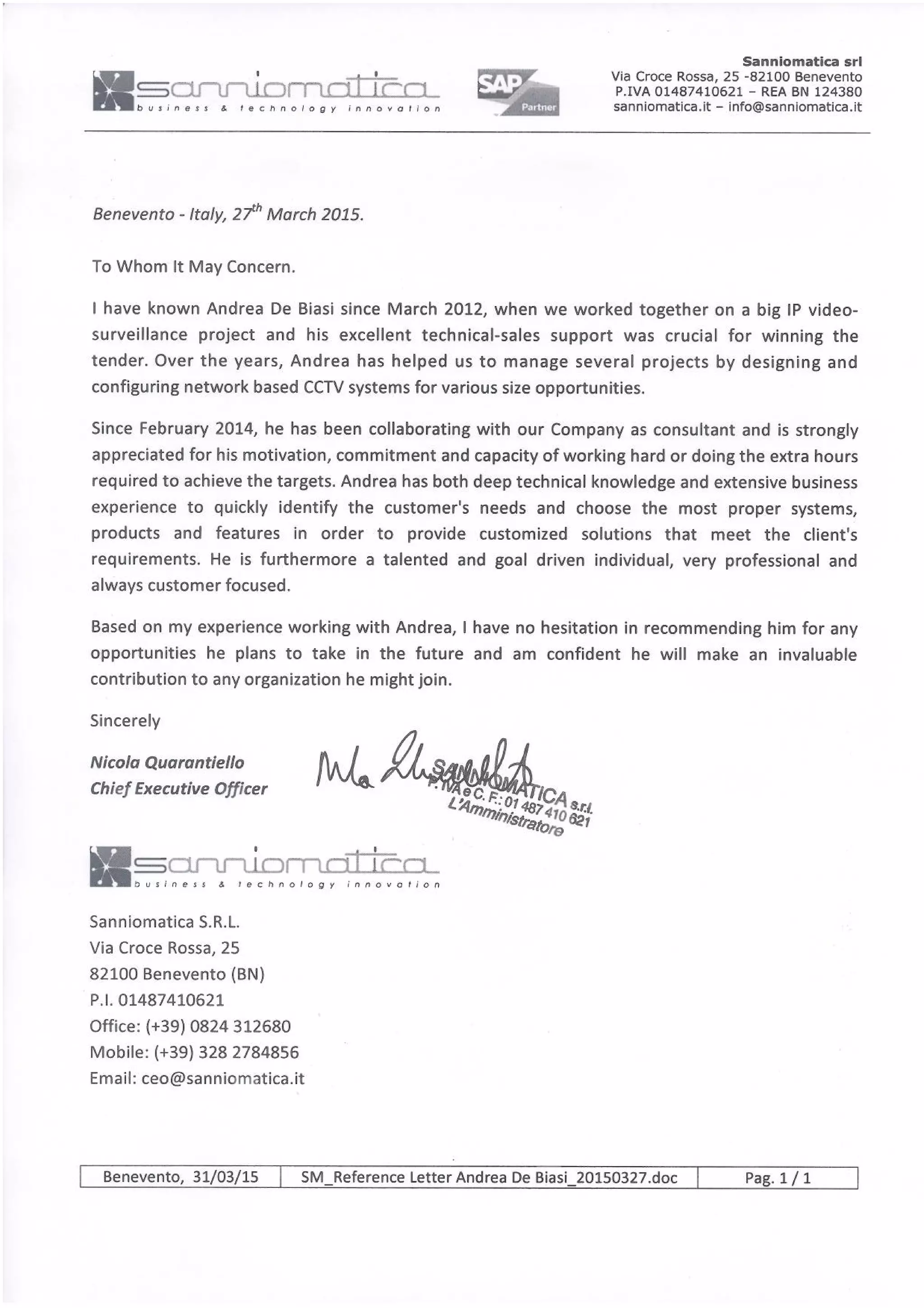 Sanniomatica Reference Letter | PDF