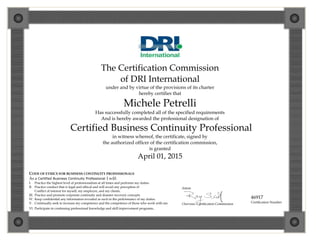 DRII CBCP Certificate | PDF