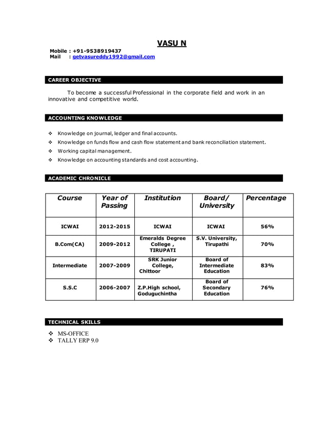 Resume (Vasu.N) 100 | PDF