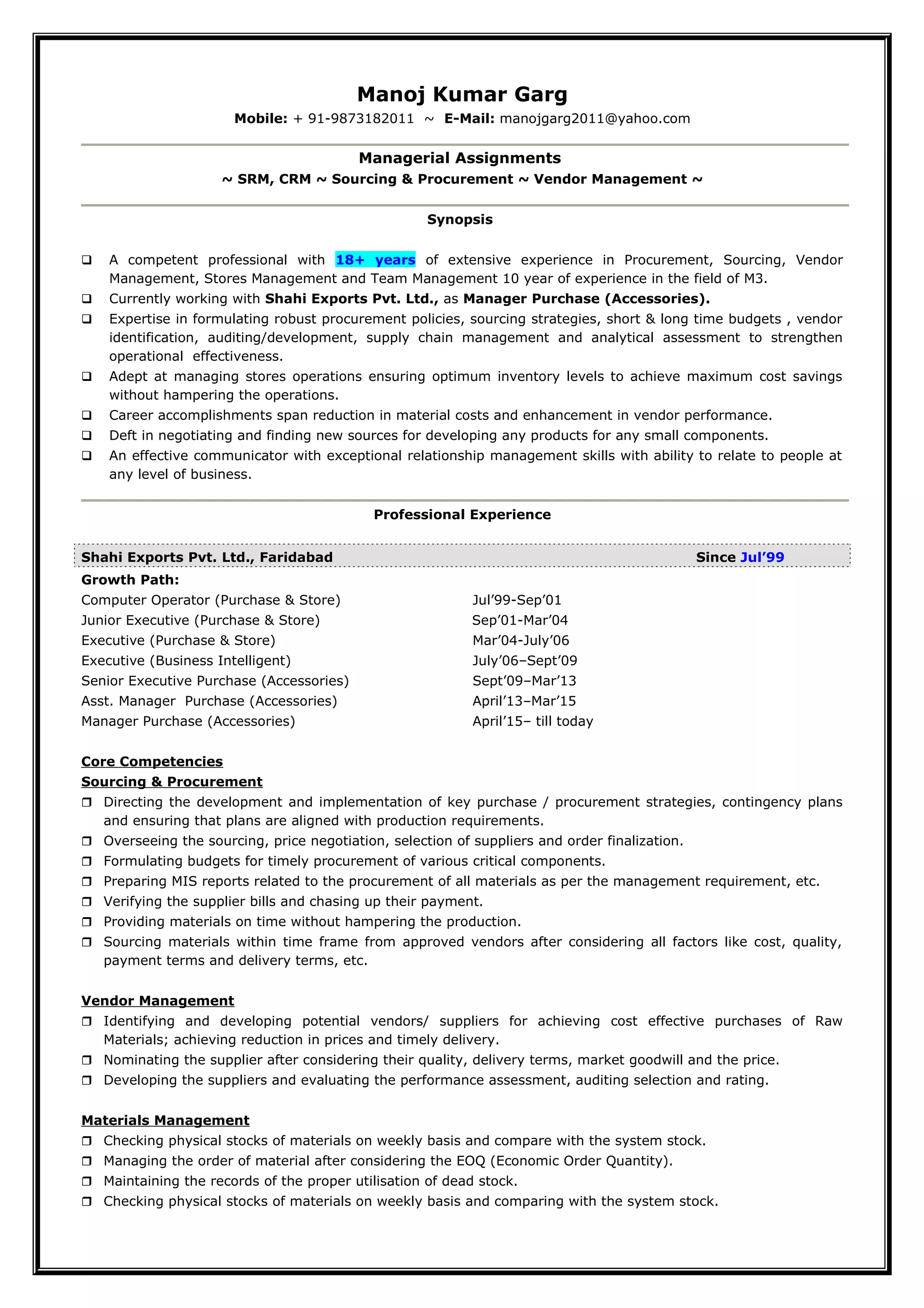 Manoj Garg Resume purchase | DOC