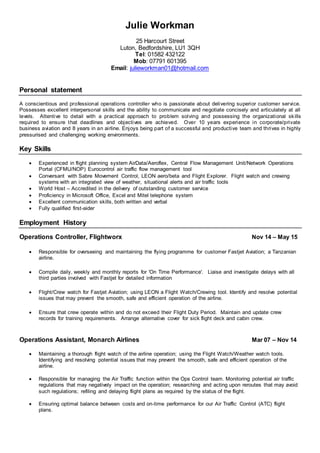 Julie Workman CV 2016 aviation | PDF