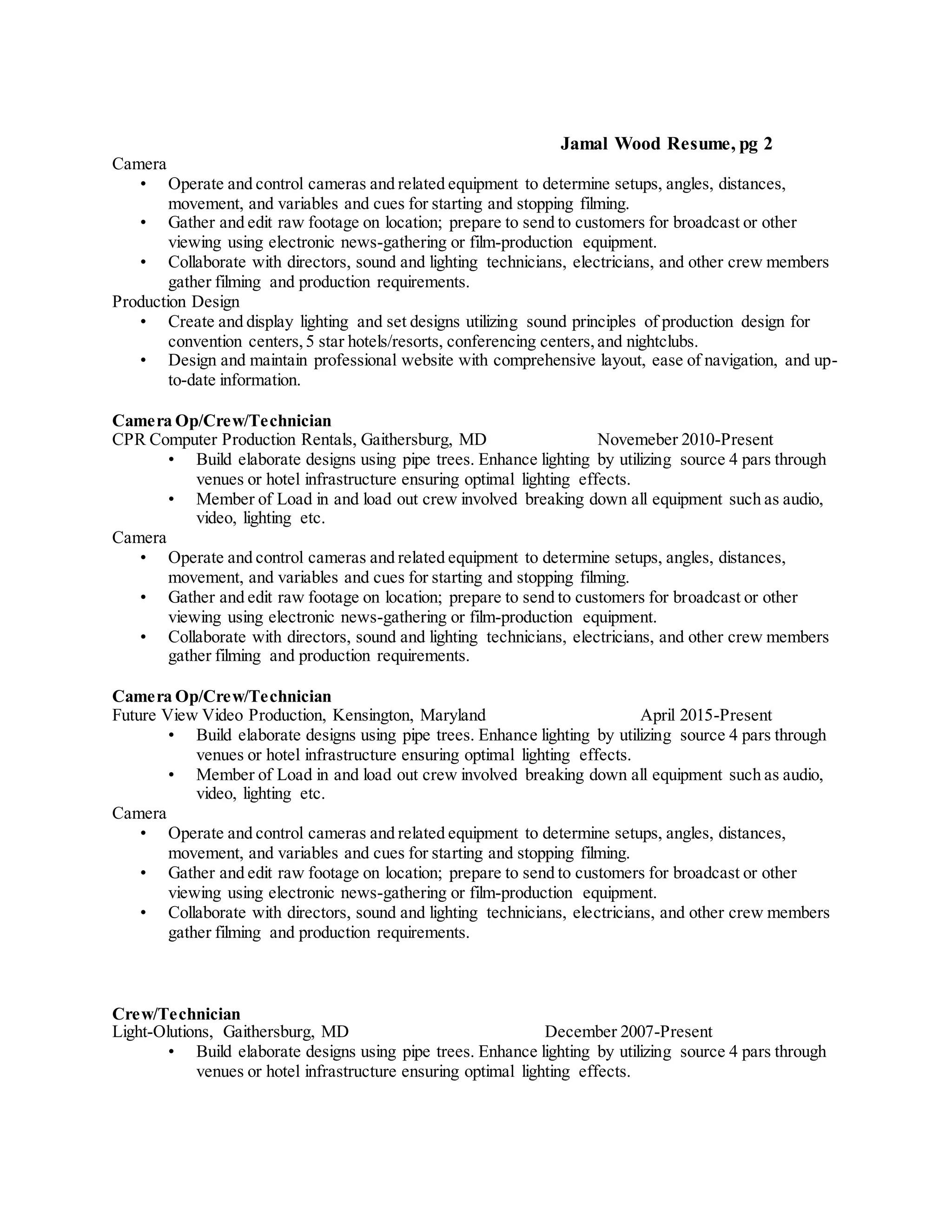 WOOD, Jamal Resume 2009 -2015 | DOCX