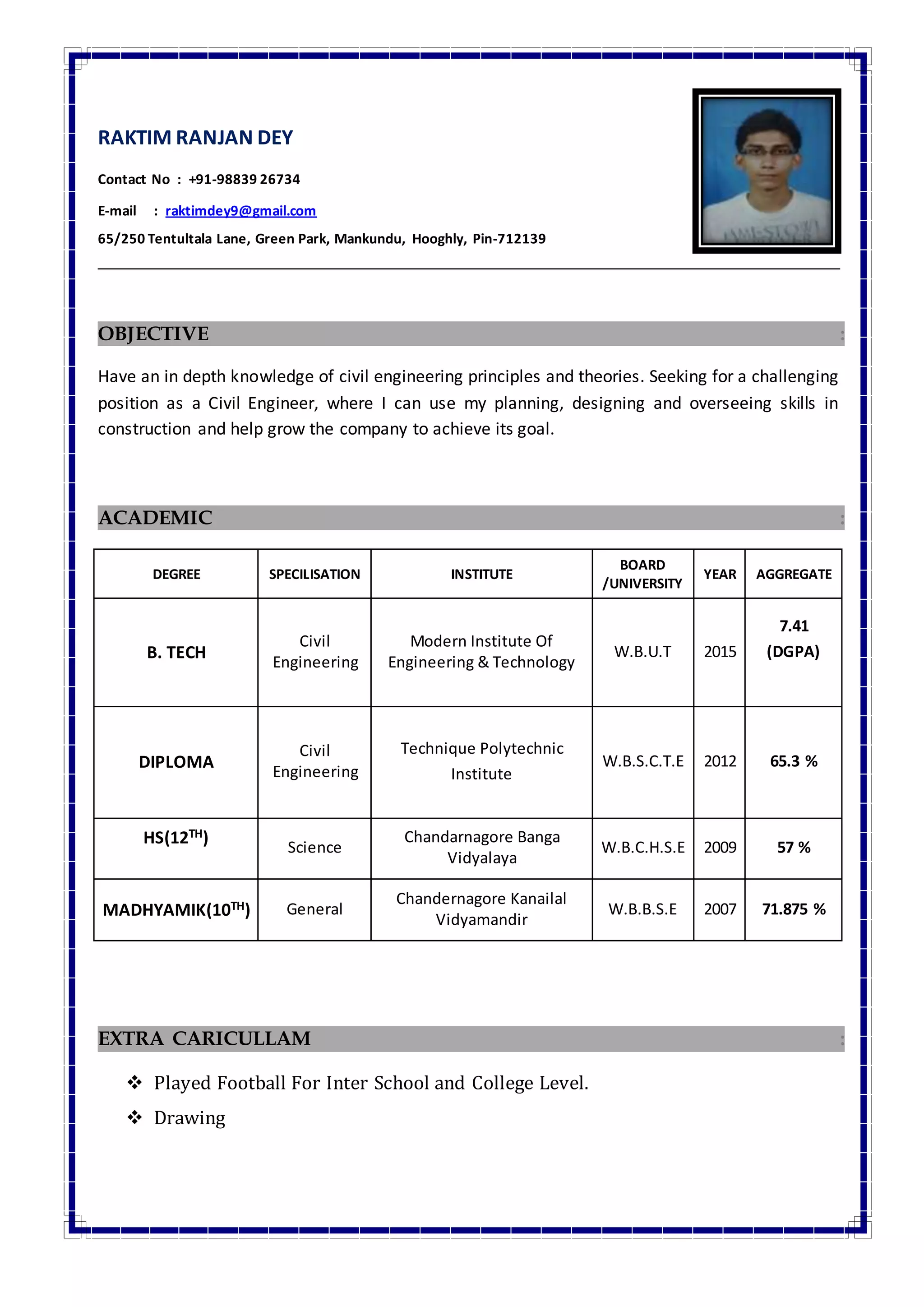 CV of Raktim with pic New | PDF