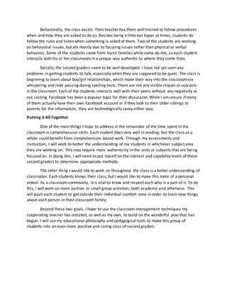 Teacher Work Sample Classroom Management | DOCX