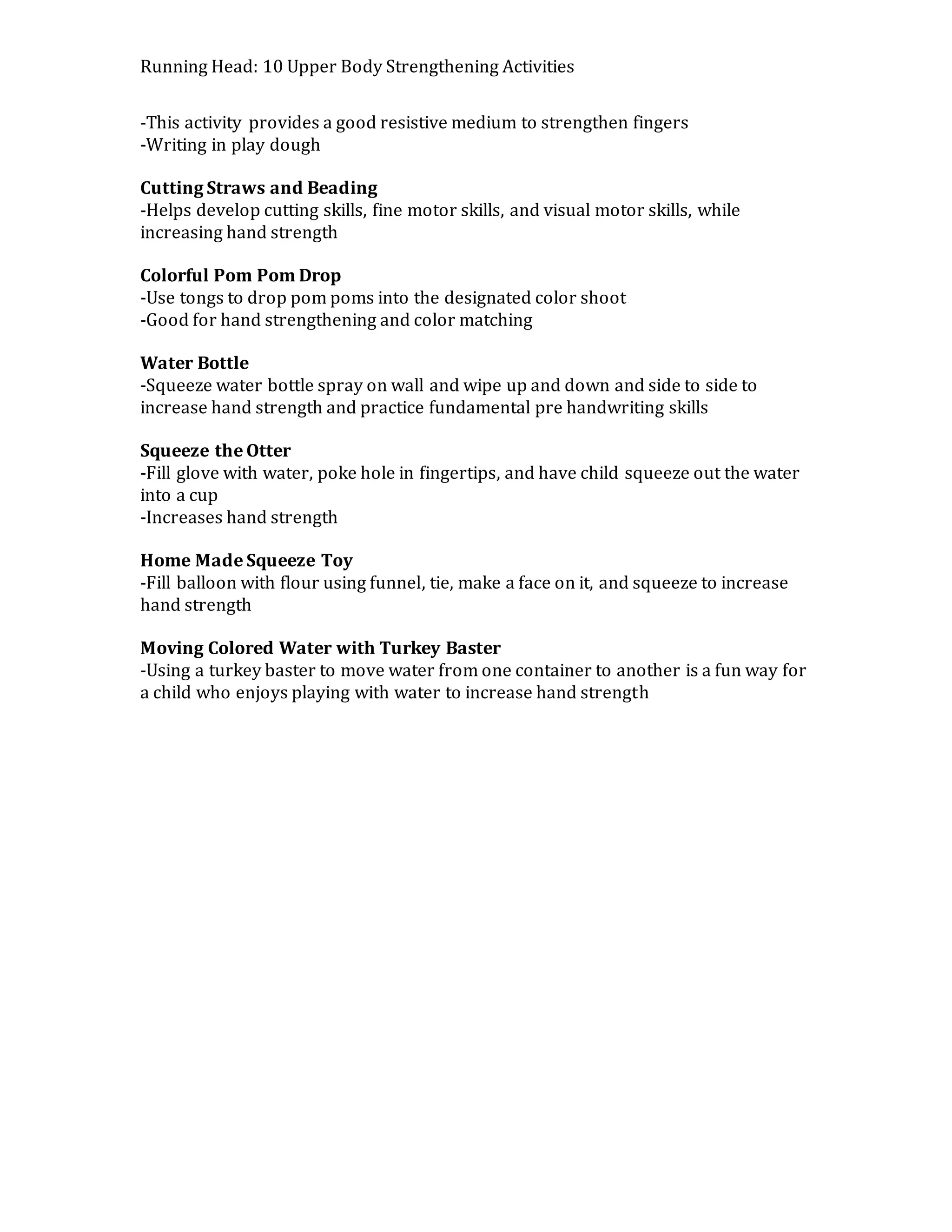 OT-10 Upper Body Strengthening Activities | DOCX | Physical Therapy ...