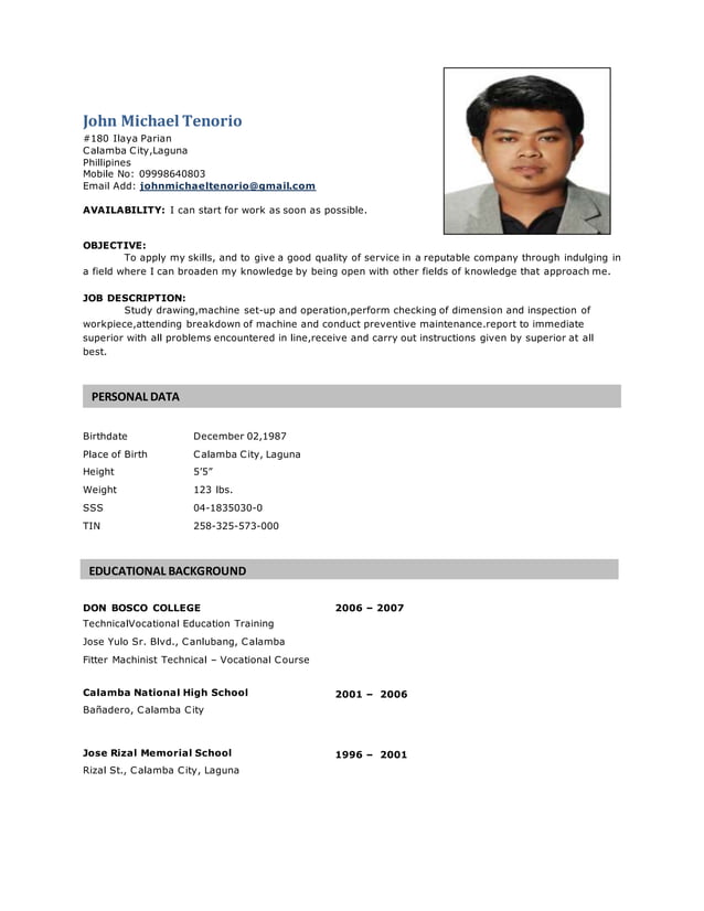 John Michael Tenorio resume | DOCX